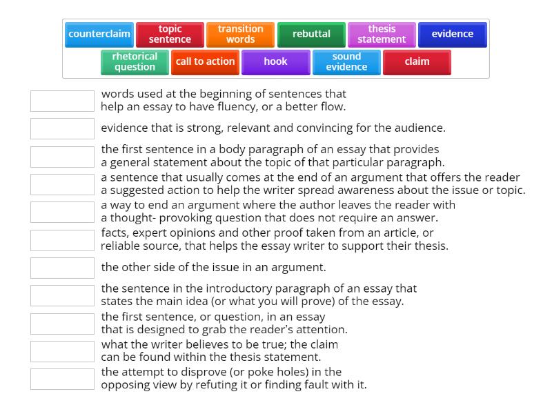 ARGUMENT VOCABULARY - Match up