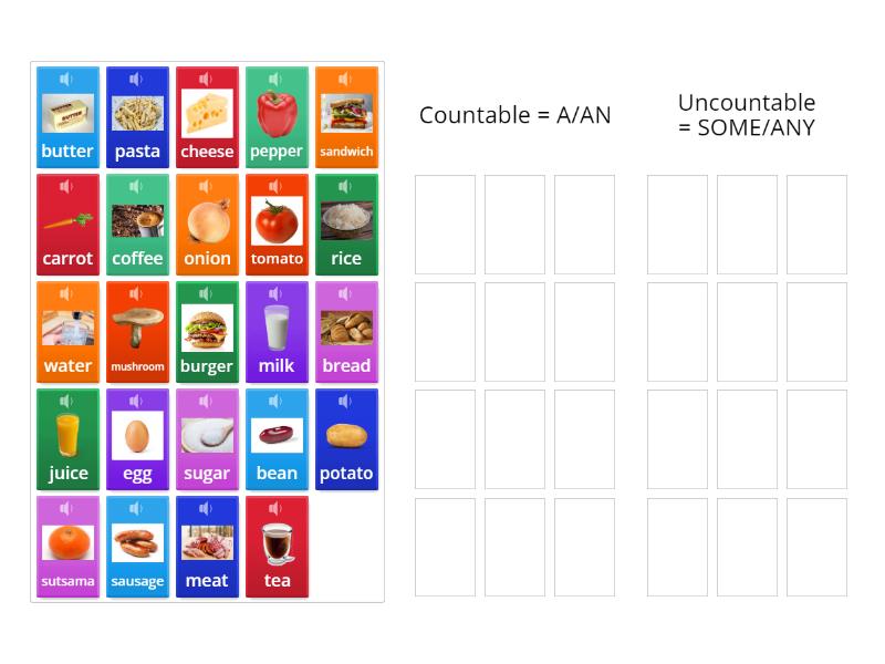 Countable & Uncountable Nouns (Food) - Group sort