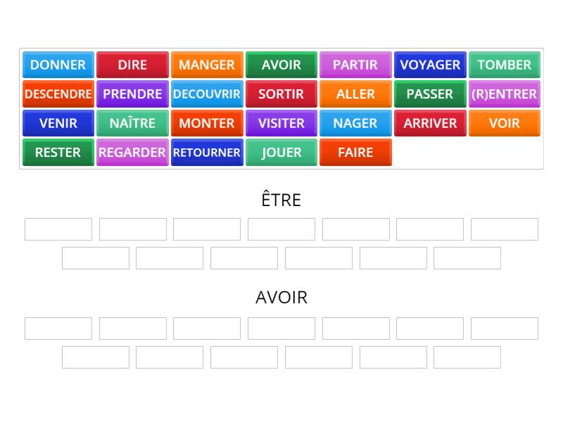 Passé composé - Être ou Avoir (Infinitive zuordnen) - Group sort