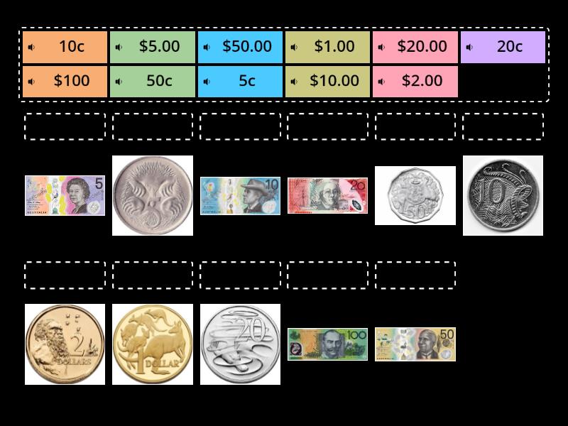 Australian Money - Numbers to Images - Match up