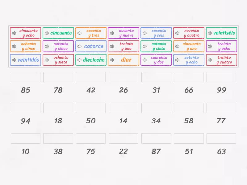 10. LOS NÚMEROS - die numbers - die Zahlen: 1 - 100 - Match up