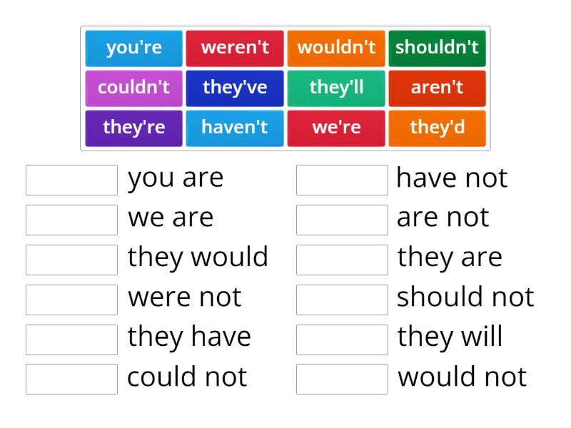 CONTRACTIONS mini lesson: match - Match up