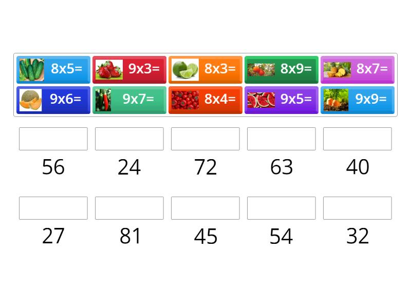 Tablas de multiplicar 8 y 9. - Une las parejas