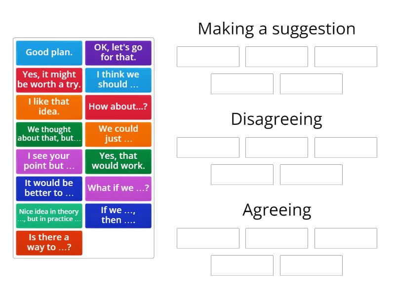 Phrases for making suggestions, agreeing and disagreeing - Group sort