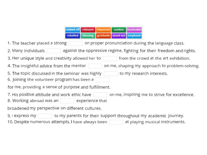 B2+ RM 4C prepositions - Complete the sentence