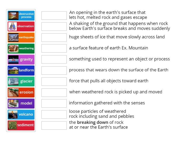 Earth Science Vocabulary Destructive Forces on Earth - Match up