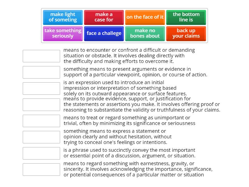 developing an argument - Match up
