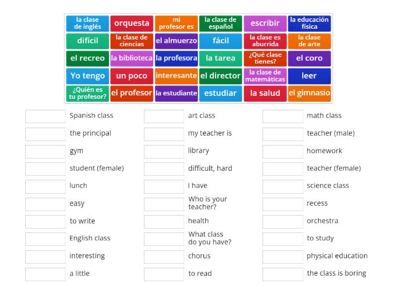 La escuela y las clases - Match up