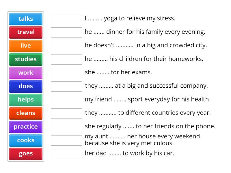 simple tense verb match - Match up