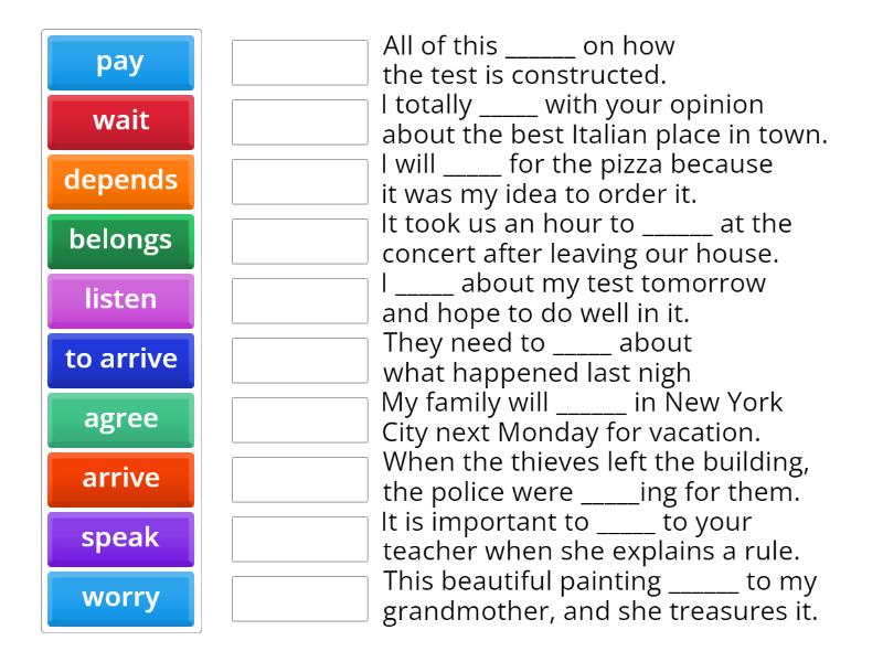 Verbs prepositions B1 english file - Match up