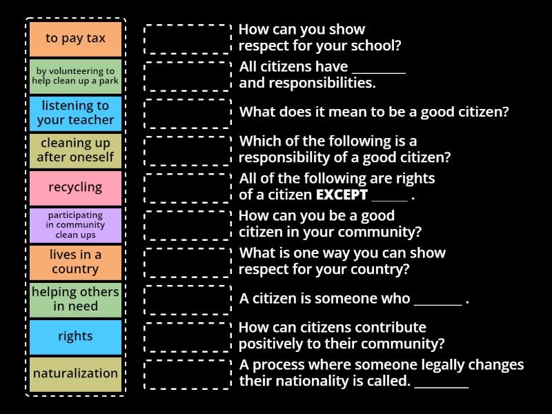 Citizens and Citizenship - Match up