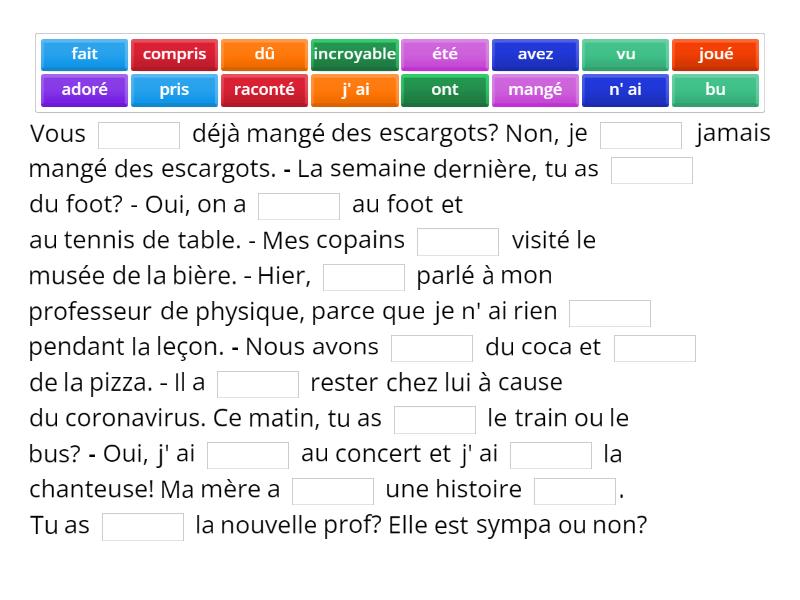 Passé composé avoir - Complete the sentence