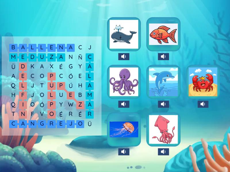 Animales marinos - Sopa de letras