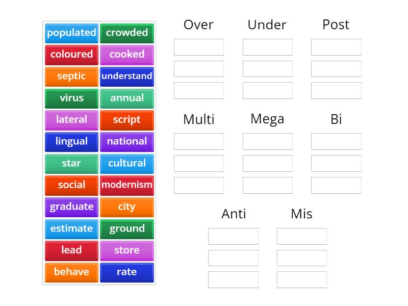 Word building - prefixes - Group sort