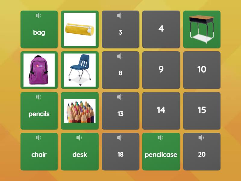 Memory game school objects - Matching pairs