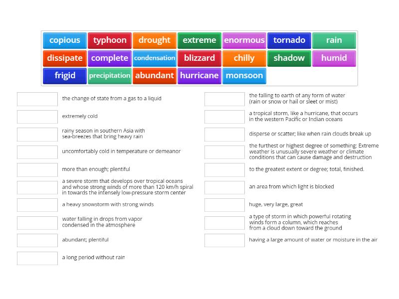 Unit 6 - Lessons 3-4 - Countries and their weather - Key words - Match up