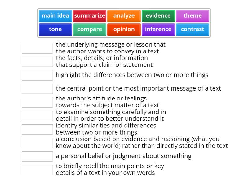 Key Vocabulary for Grade 5 ELA - Match up
