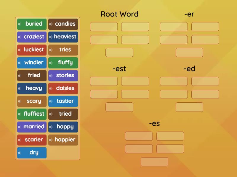 -er, -es, -est, -ed, -es & Root Word Sort - Group sort