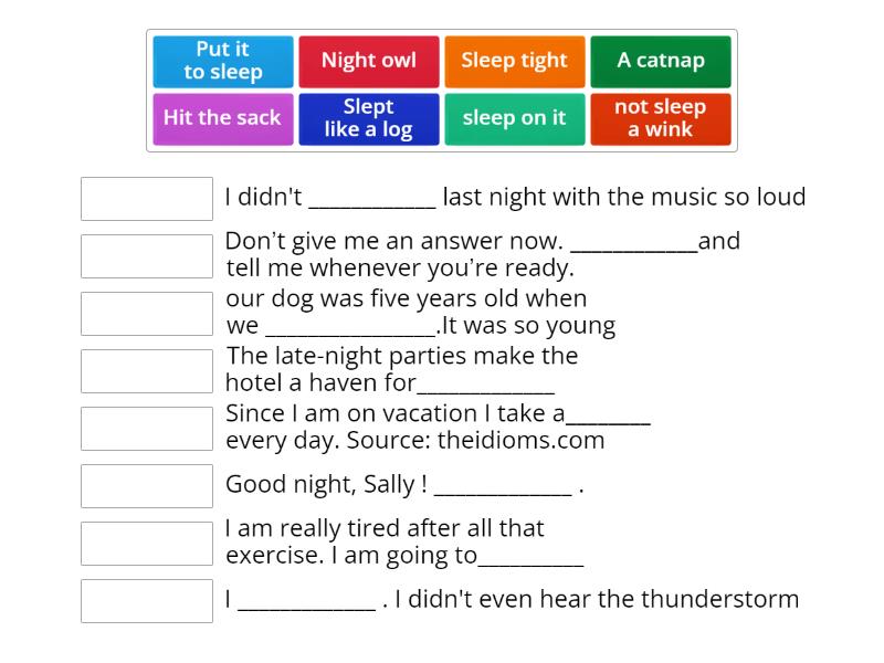 Idioms ( sleep) - Match up