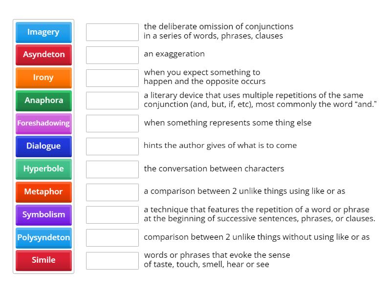 Literary Devices List 1 - Match up