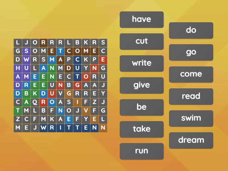 Irregular Verbs: Past Participle (V3) - Wordsearch
