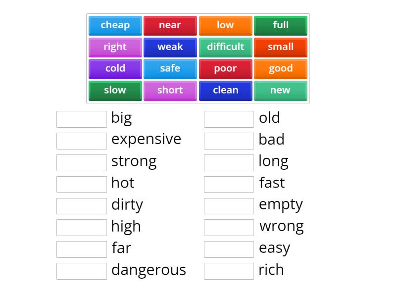 common adjectives - Une las parejas