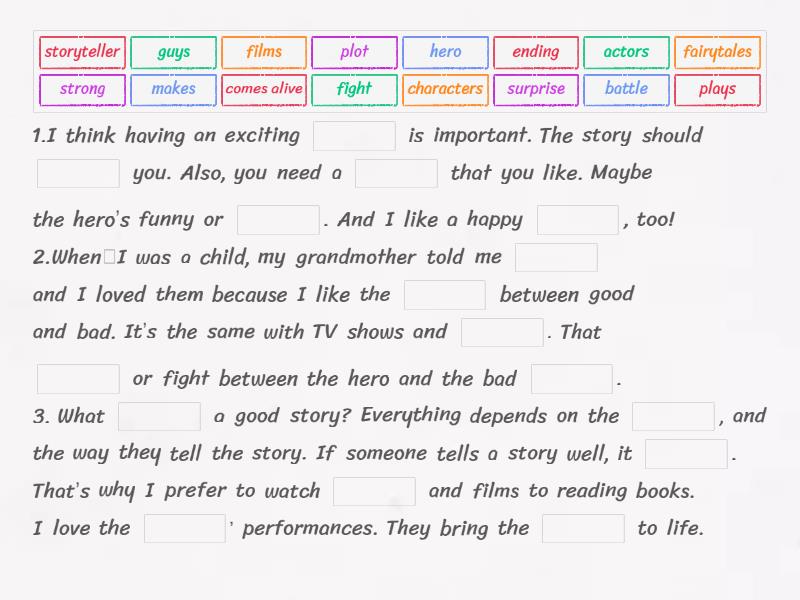 STORY WORDS (Audioscript - Complete text with the words from the box ...