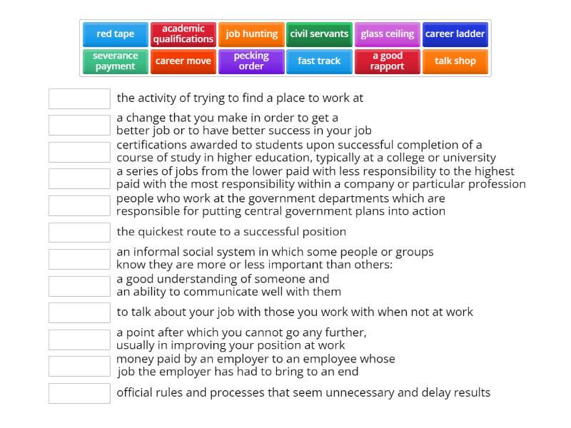 Work - collocations - Match up