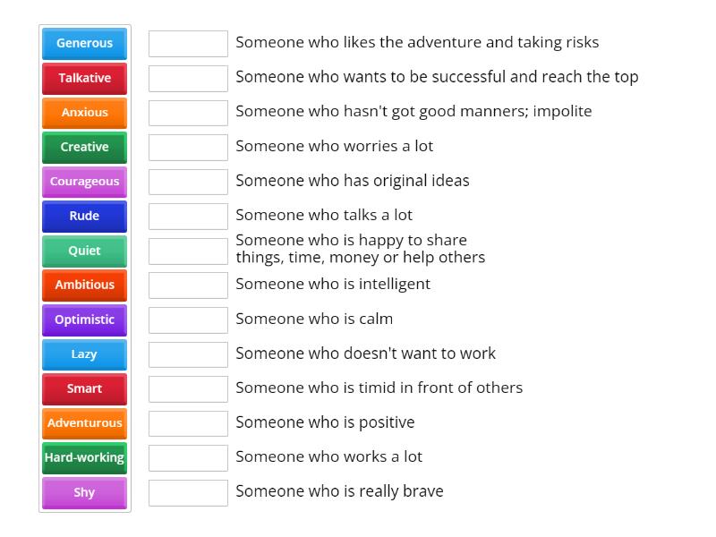PERSONALITY TRAITS - Match up