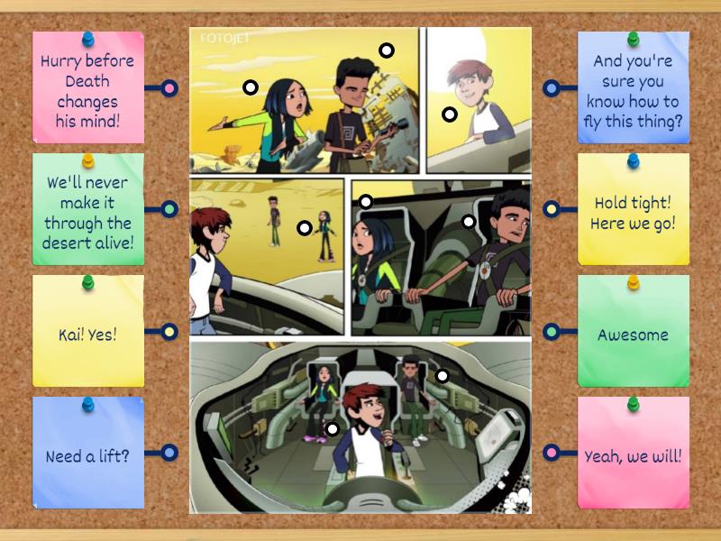 Complete the comic strip with the speech bubbles. - Labelled diagram