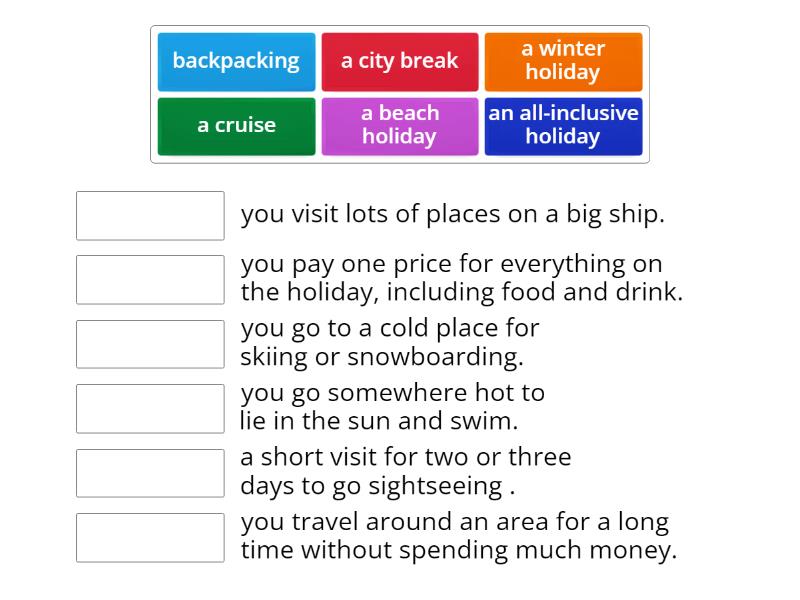gateway A2 types of holiday - Match up