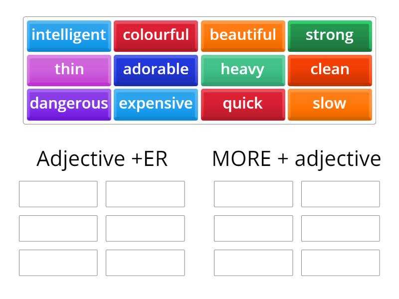 (Tulip 01) 3rd Form: -ER or MORE? Comparative Adjectives - Group sort