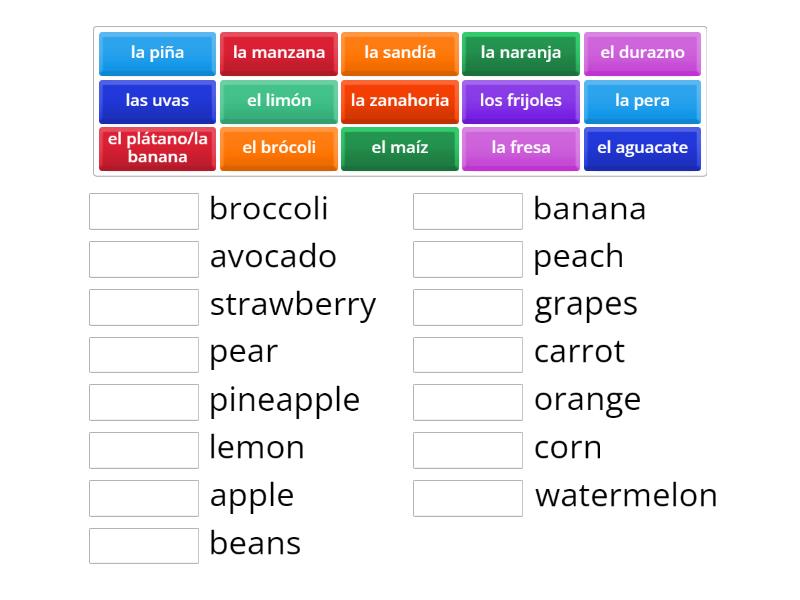 La Comida (Unit 2, Sets 1-2) - Match up