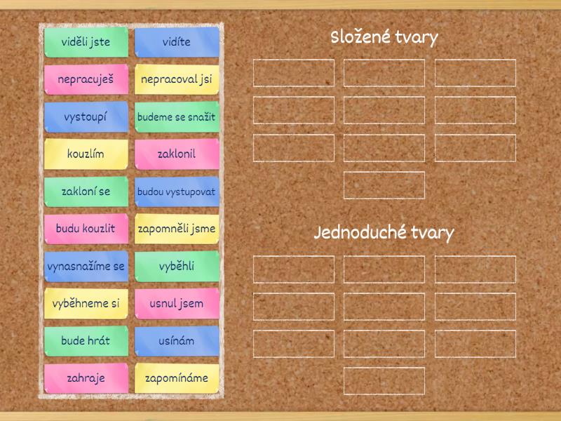 Jednoduché a složené tvary sloves - Ordenar por grupo