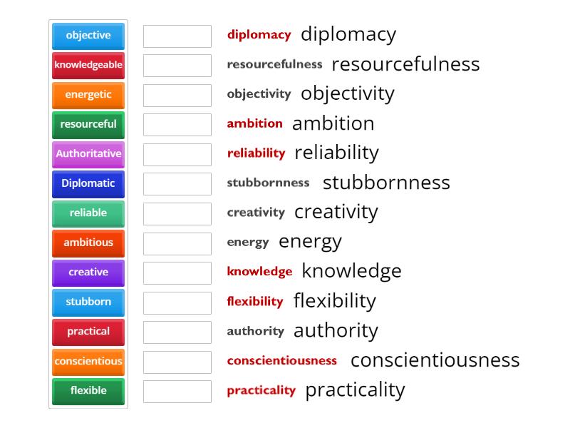turning adjectives into nouns - Match up