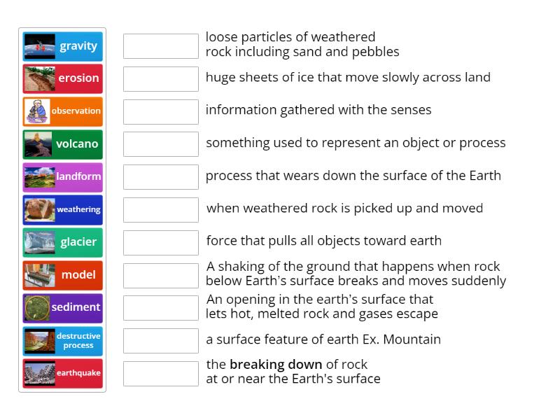 Earth Science Vocabulary - Destructive Forces on Earth - Match up