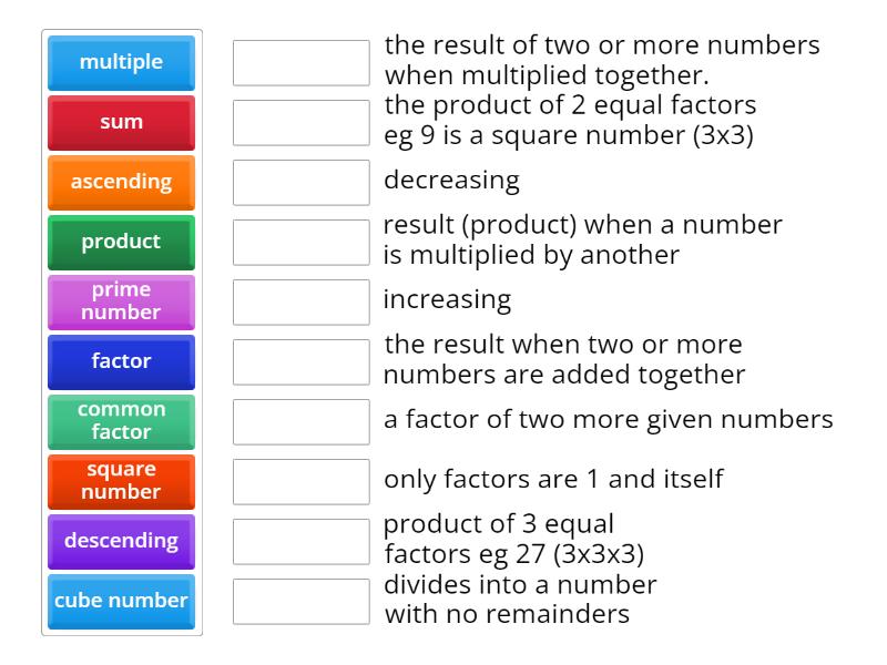 Year 5 math language - Match up