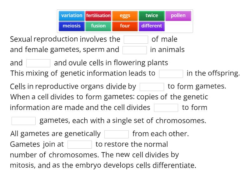 Sexual Reproduction - Complete the sentence