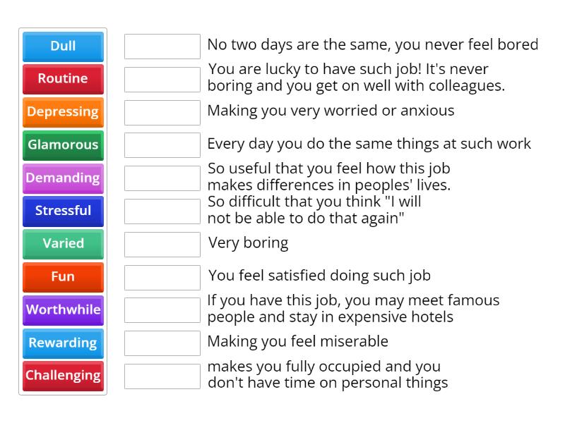 Adjectives describing jobs - Match up