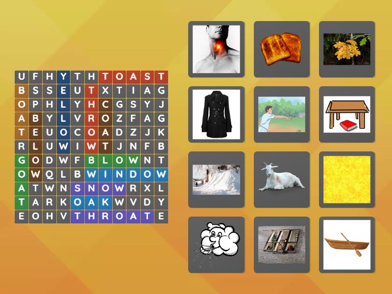 Phonics words - /oa/ and /ow/ - Wordsearch