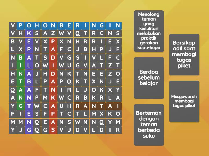 PPKN Penilaian Tema 1 - Sopa de letras