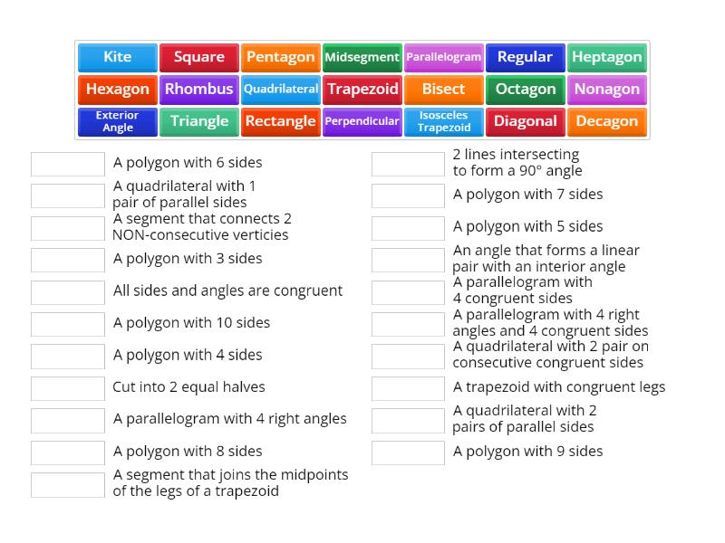 Ch 7 - Quadrilaterals - Match up