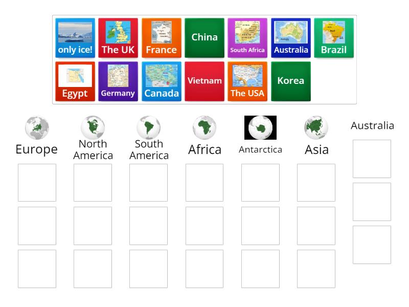 Countries and continents - Group sort