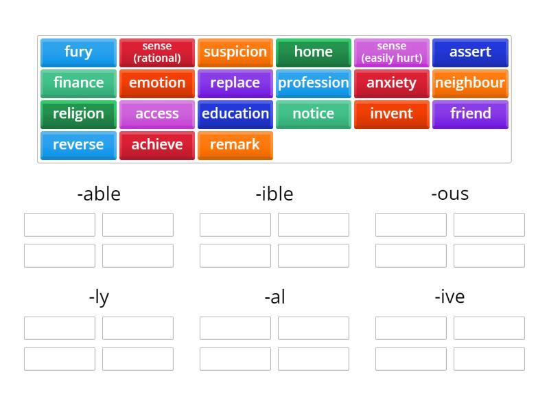 Adjective Suffixes - Group sort
