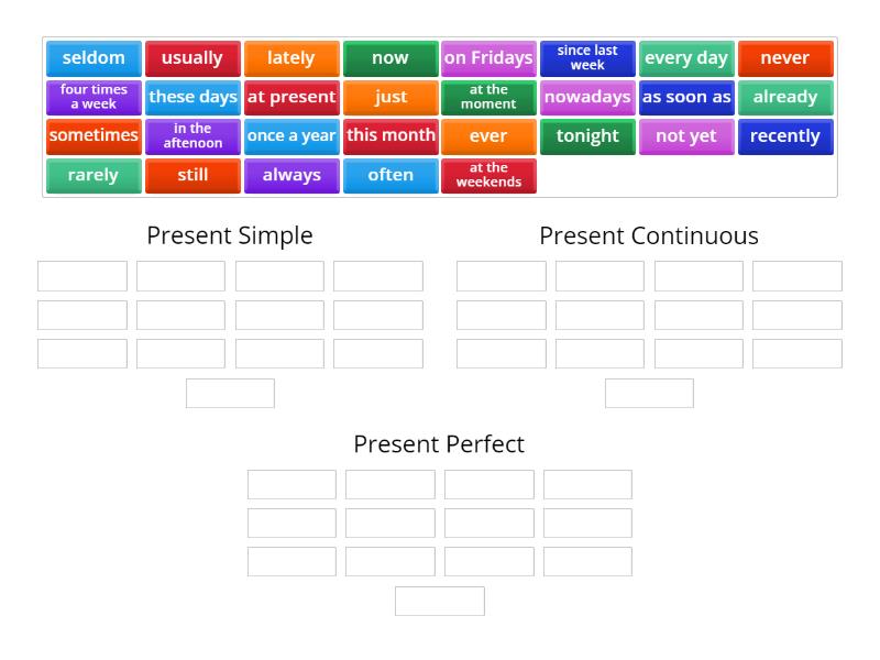TENSES Present Tenses(Simple,Cont, Perfect) Signal Words - Group sort