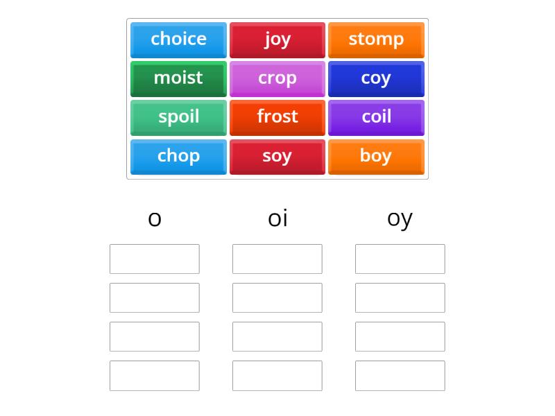 o, oi, oy Word Sort - Group sort