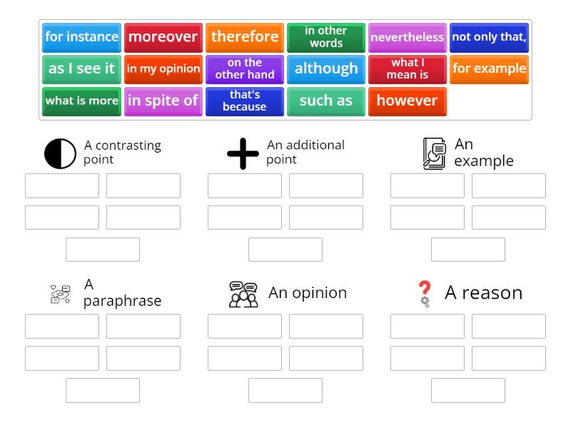 5C Linking words (Groups) - Group sort