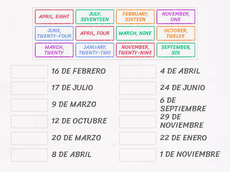 DATES - FECHAS - Une las parejas