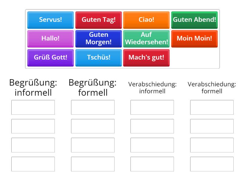 Begrüßung und Verabschiedung: formell/informell - Group sort