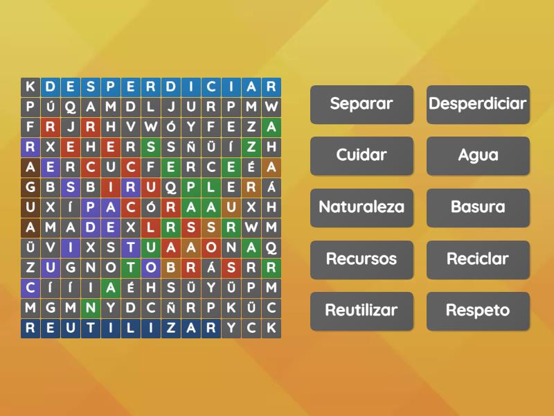 CUIDADO DE LOS RECURSOS NATURALES - Sopa de letras